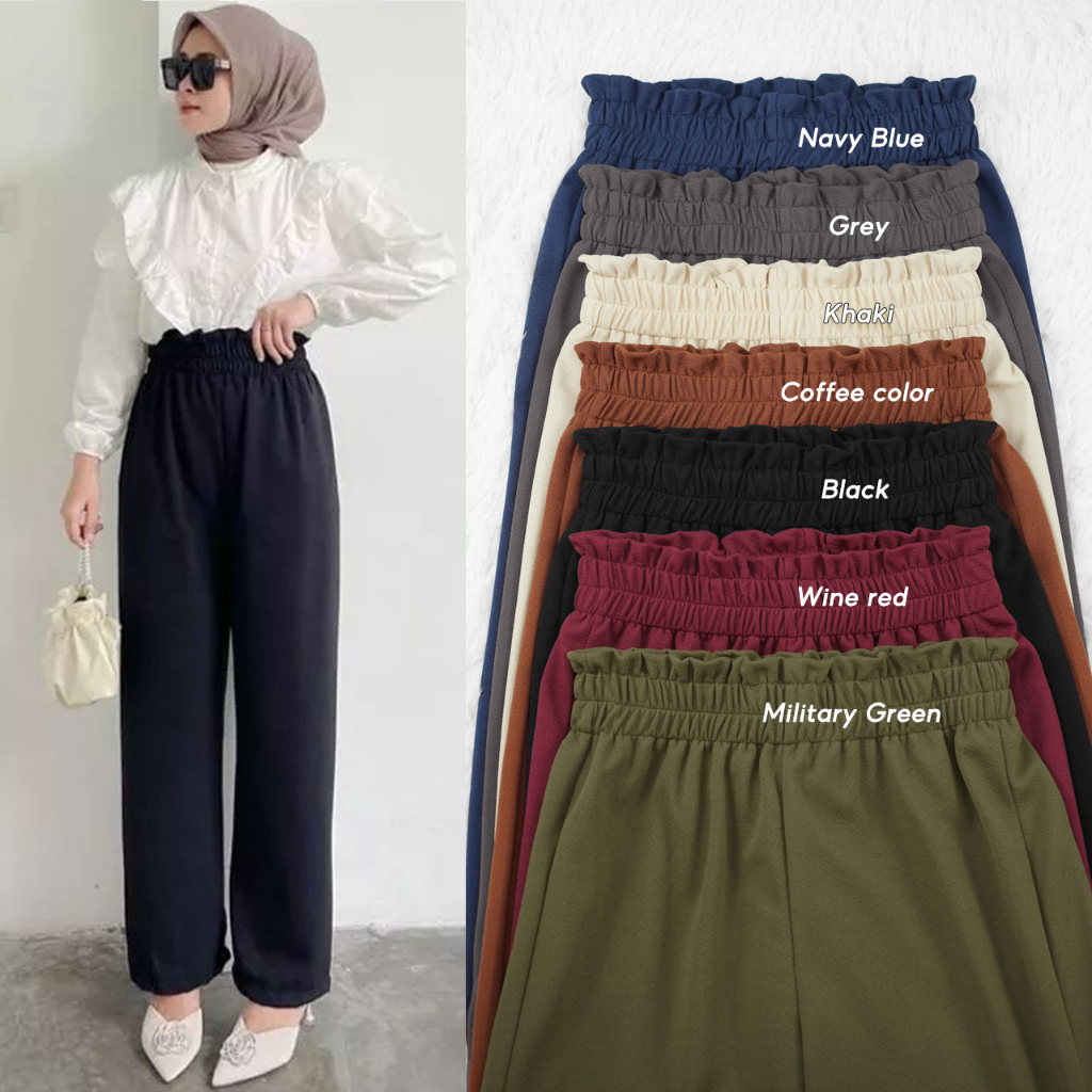 Clashe PALAZO PANTS Women Elastic Waist Wide Leg Loose Solid Color ...