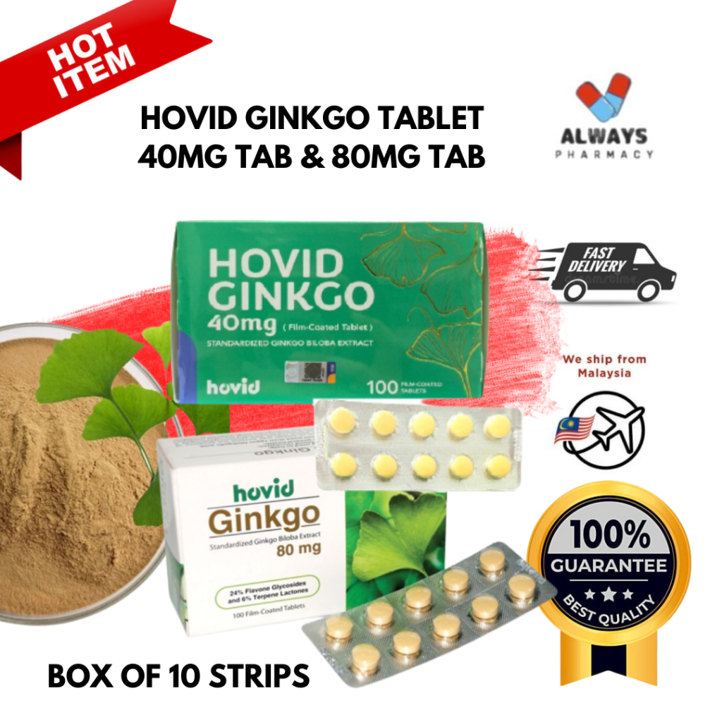 1 BOX - HOVID GINGKO BILOBA EXTRACT 80MG DAN 40MG TAB | 10 STRIPS PER BOX | LANCAR DARAH | BAGUS ...