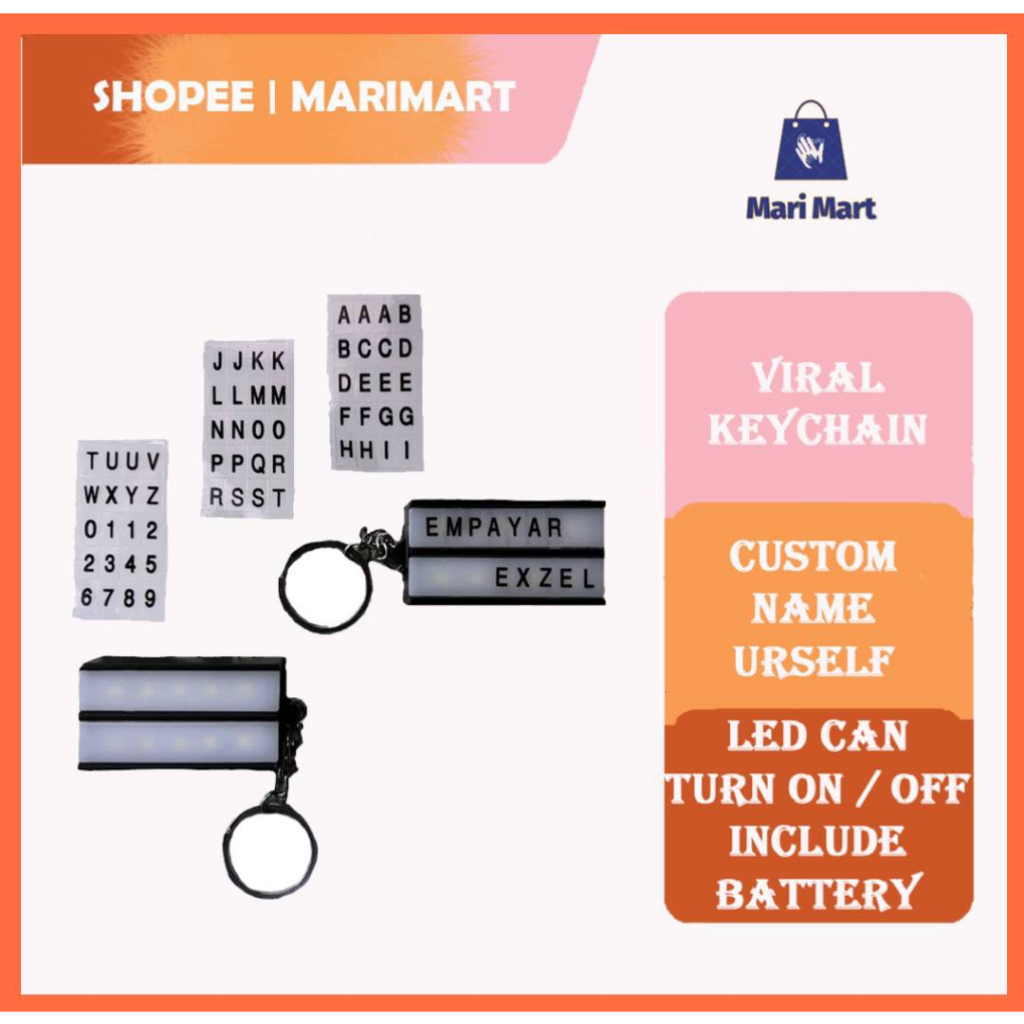[READY STOCK] VIRAL KEYCHAIN WITH LED WITH CUSTOM WORD STICKER COMPLETE ...