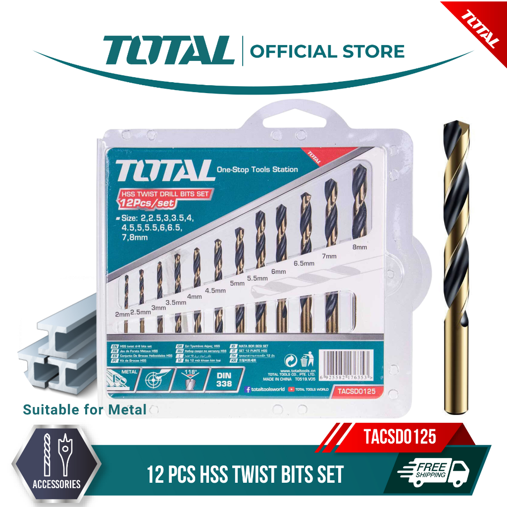 Total HSS Twist Drill Bits Set (12 Pcs) TACSD0125 | Shopee Malaysia