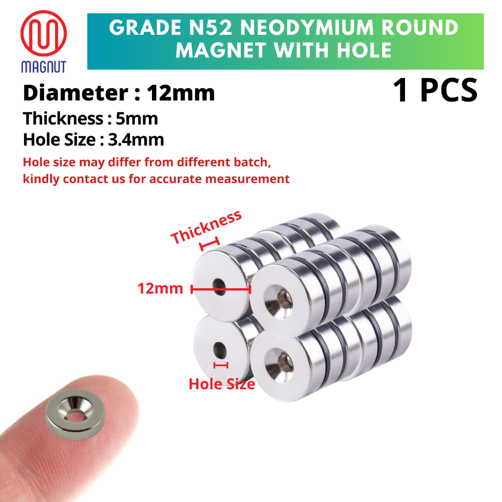 1pcs Grade : N52 12mm x 5mm Neodymium Extra Strong Round Magnet with ...