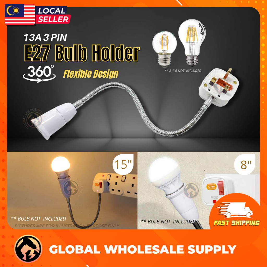 [READY STOCK] 13A 3pin Plug Top E27 Light Bulb Lamp Holder Bendable ...