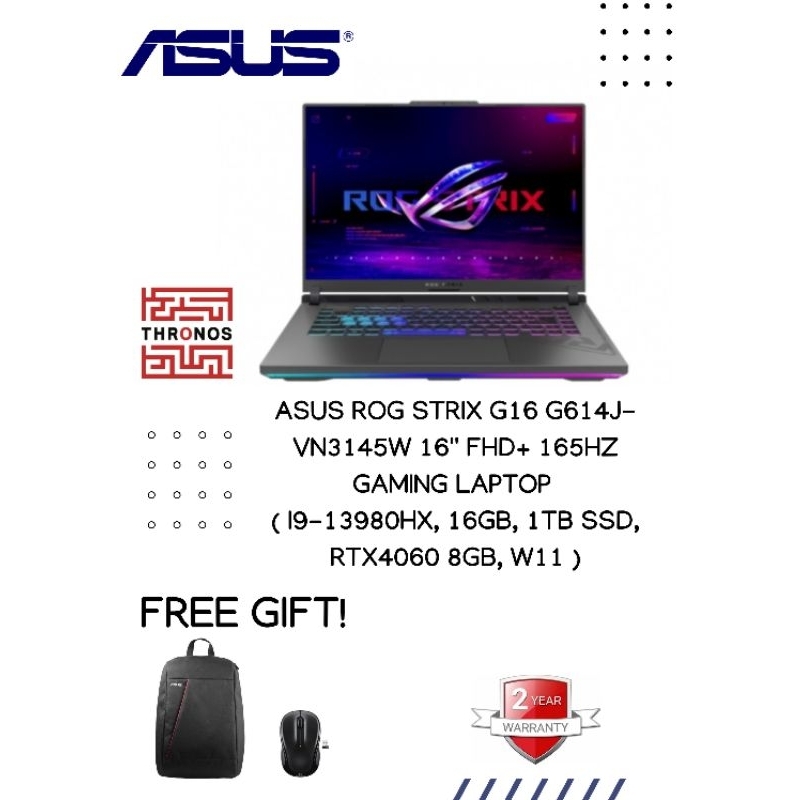 Asus ROG Strix G16 G614J-VN3145W 16'' FHD+ 165Hz Gaming Laptop ( I9 ...