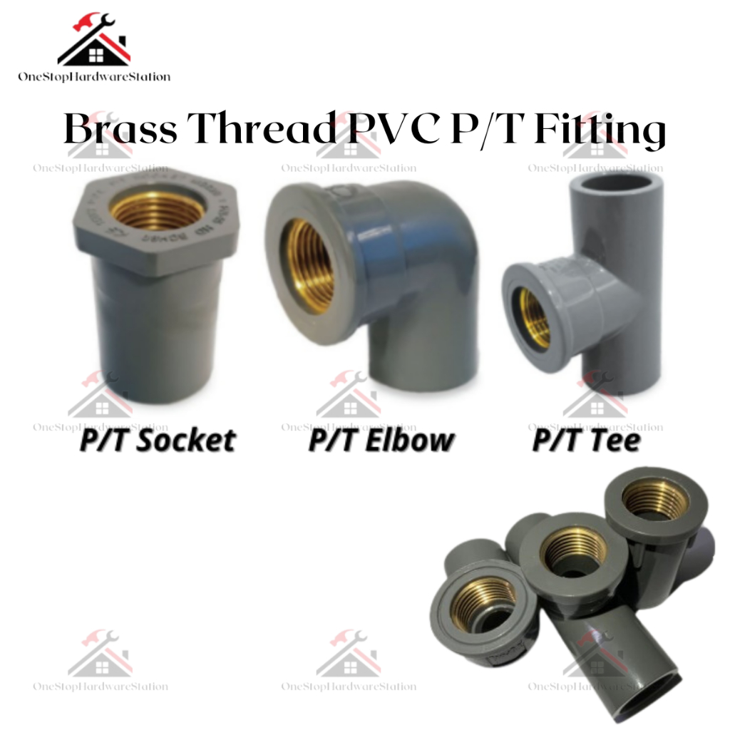 QUALITY Brass Thread PVC P/T Socket, Elbow, Tee - PVC Pipe Fitting With Brass Thread | Shopee ...