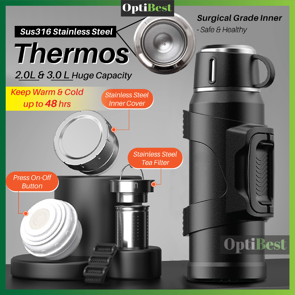 OPTIBEST SUS316 Stainless Steel Thermos Flask 2000ml 3000ml Termos Flask Insulated Thermal Flask ...