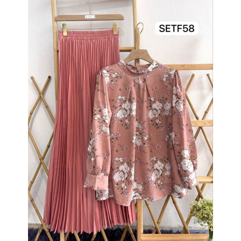🔥TMB🔥Baju set skirt design terbaru / Blouse viral leher bulat / Baju ...
