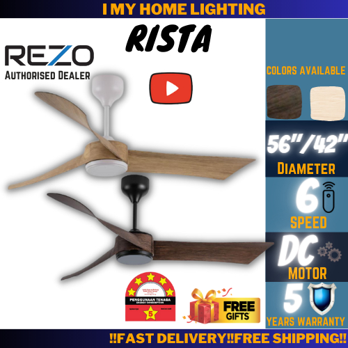 Rezo Rista Ceiling Fan 52" DC Motor 3 blade with remote designer fan ...
