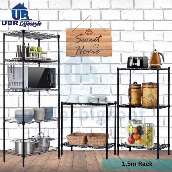 (FX214) 5 Tier Adjustable 1.5m Storage Rack As Kitchen Organizer Rak ...