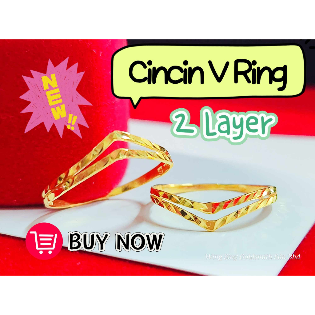Wing Sing Cincin V Original Bajet Dua Layer 2L Fesyen Tulen Emas 916 / ...