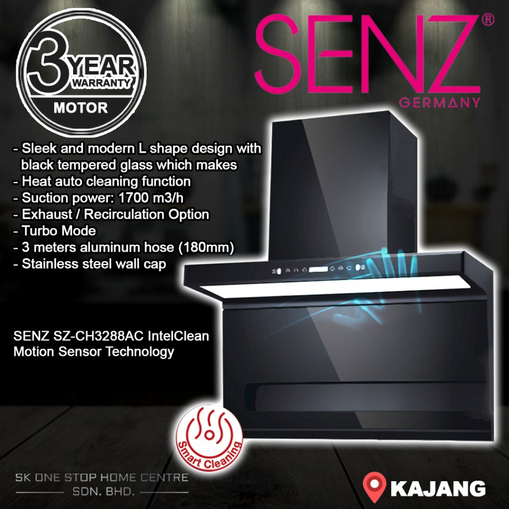Senz SZ-CH3288AC STELLA L Cooker Hood w/Motion Sensor Technology & Heat Pro intelClean /Senz ...
