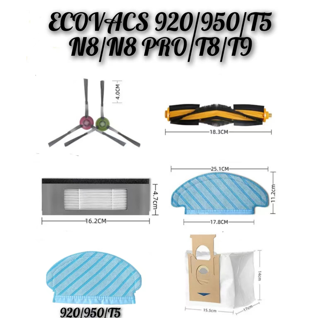 Ecovacs OZMO 920/950/N8 PRO/T8/T8 AIVI/T8 MAX/T9/T9 MAX Vacuum Accessories Main Brush Side Brush ...