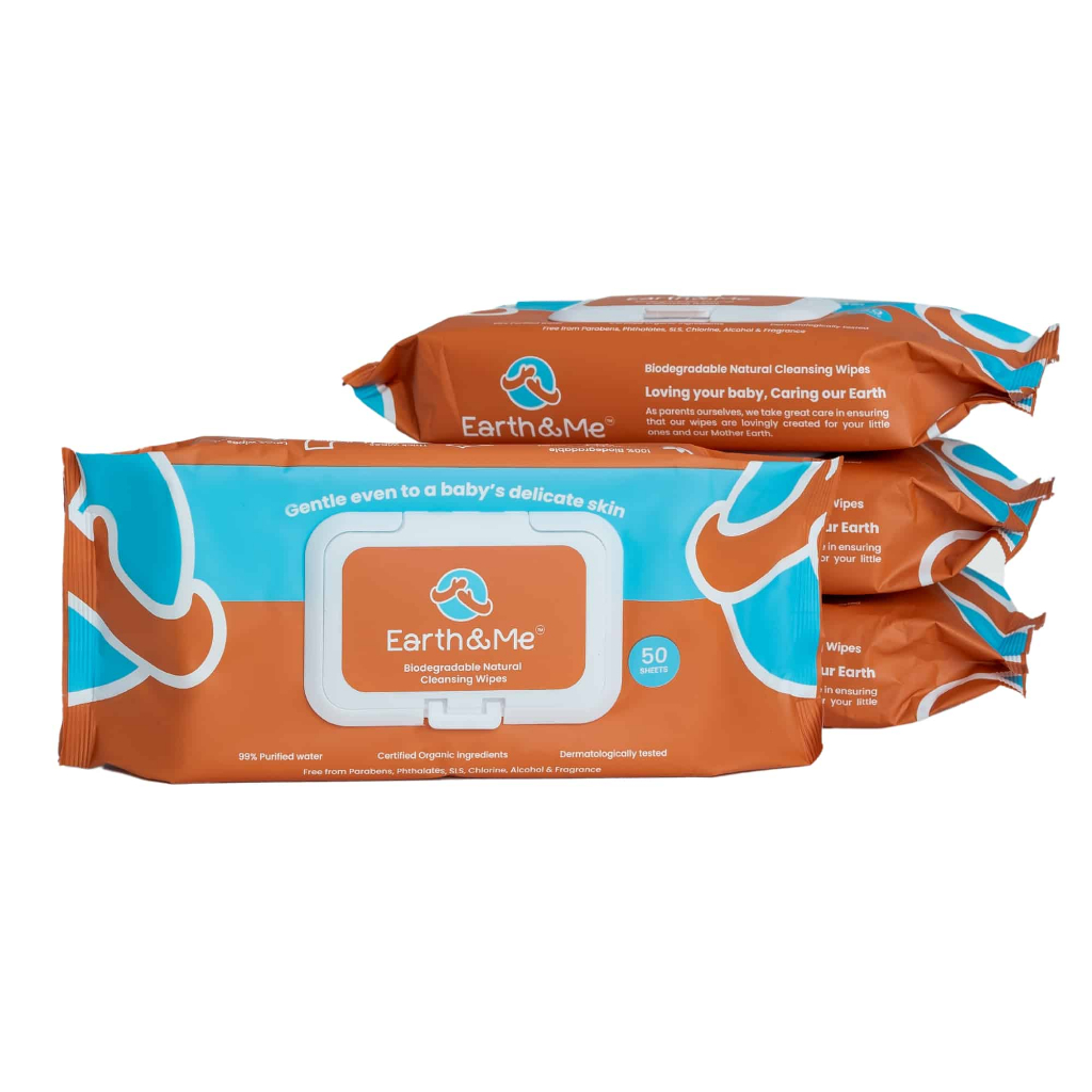 (100% Organic) Earth & Me Natural Cleansing Wipes 4-Pack Bundle 60gsm ...