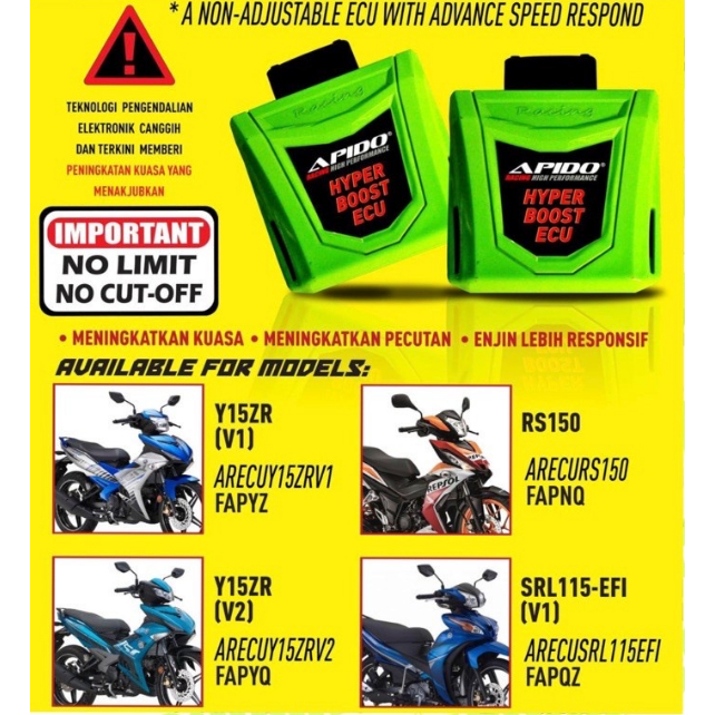 Apido Racing Hyper Boost ECU PNP No Dyno Y15ZR Y15 v1 v2 Y16ZR SRL115 ...