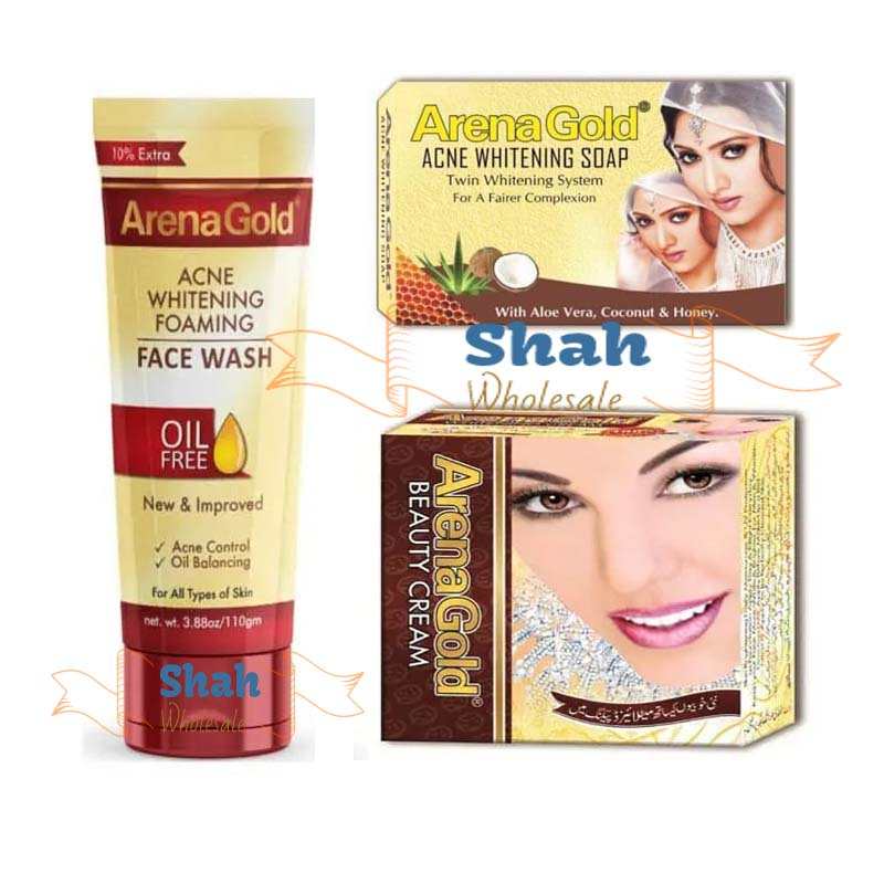 ARENA GOLD WHITENING CREAM Soap + Oil Free Face Wash Set 3IN1 100% ...