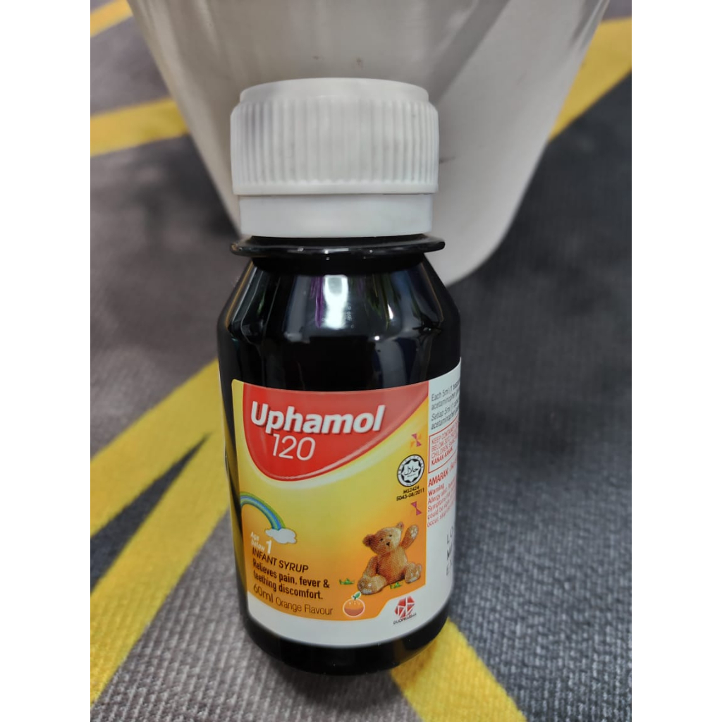 Uphamol Infant Syrup contains 120mg Acetaminophen/ Paracetamol. (Orange flavor )60ml (ubat demam ...