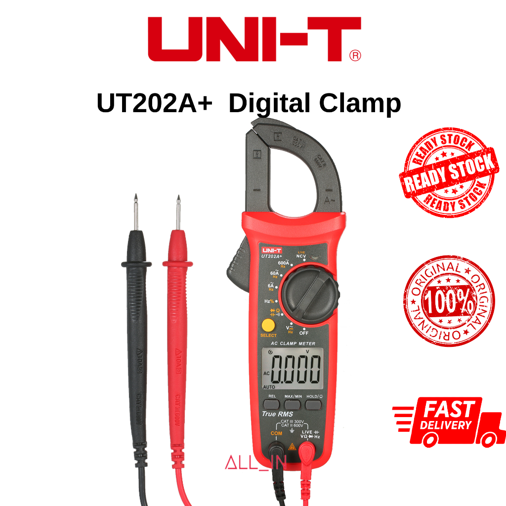 UNI-T UT202A+ Digital AC Clamp Meter Current 600A - Ready Stock ...