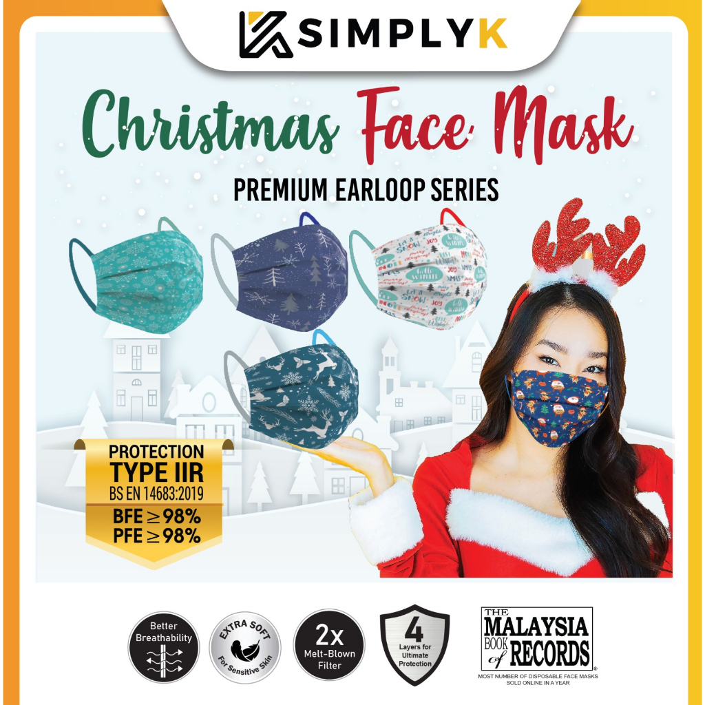 MDA Cert Simply K Christmas Face Mask Earloop/Hijab Mask Adult 4ply ...