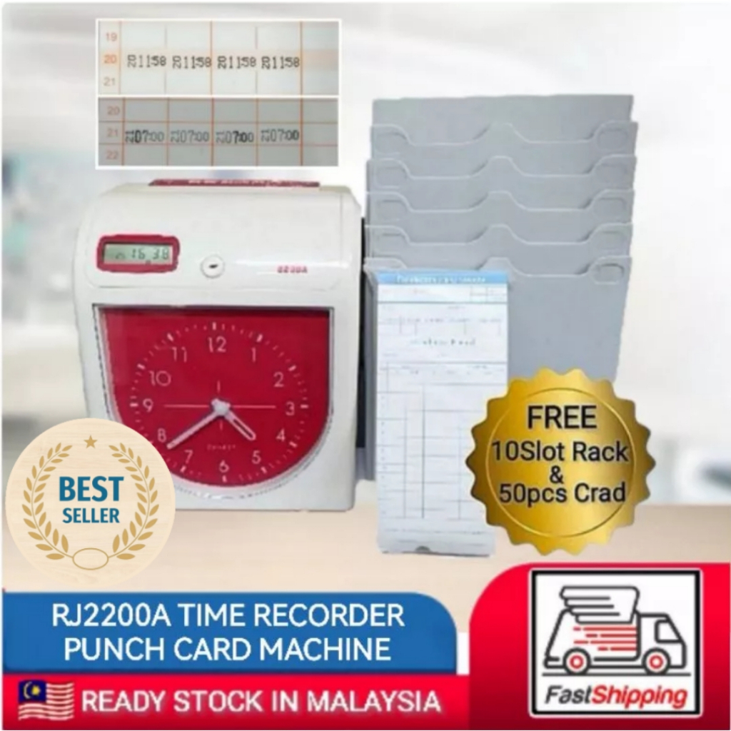 Punch Card Machine / RJ2200A Time Recorder Machine - Free : 10Slot Rack ...