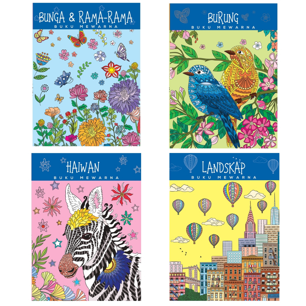Buku Mewarna Landskap / Haiwan / Bunga & Rama-Rama / Burung (Kulit ...