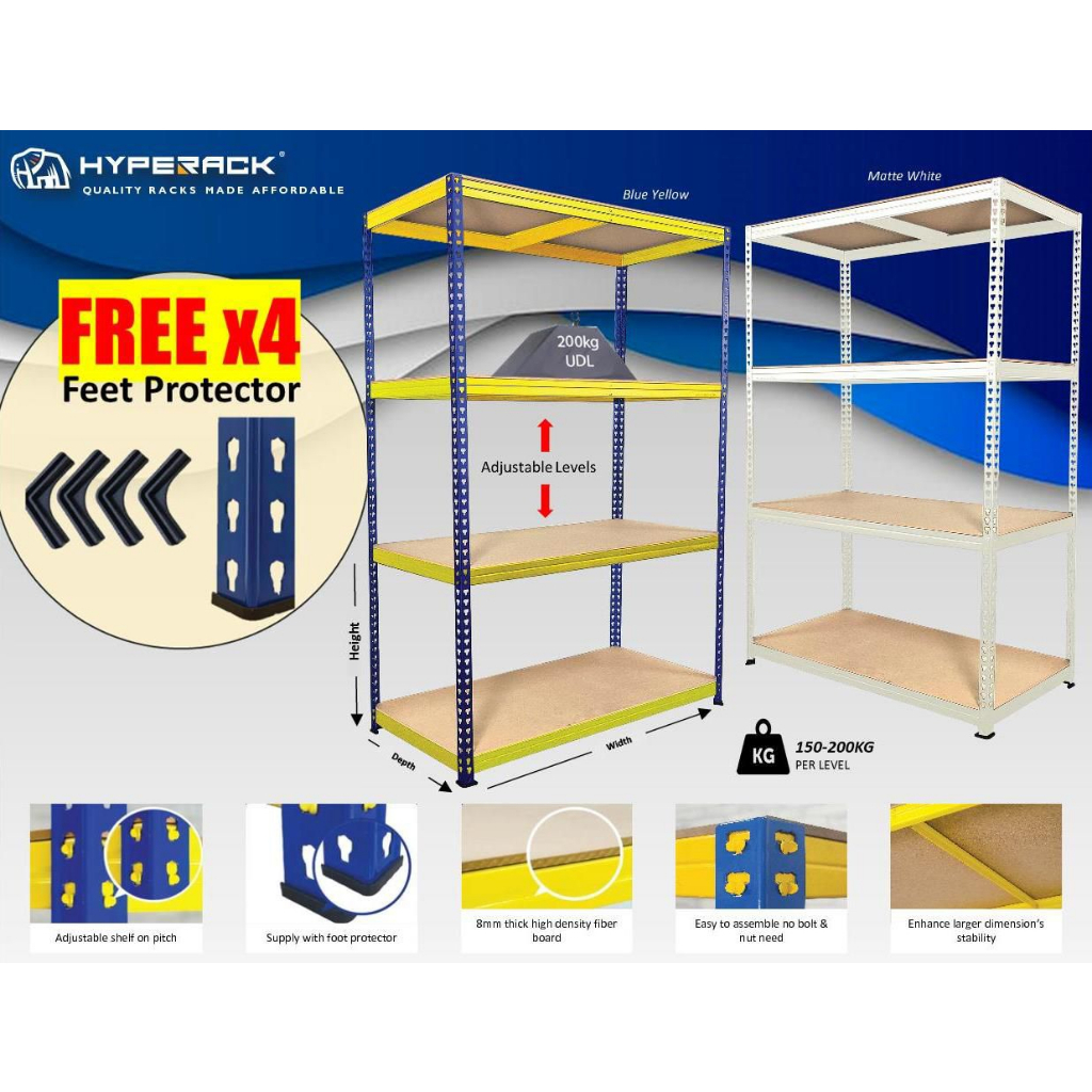 HYPERACK Boltless Rack Shelf Rack Storage 180cm(H)X45cm(D)X90-120cm(w) Rak Dapur Rak Buku ...