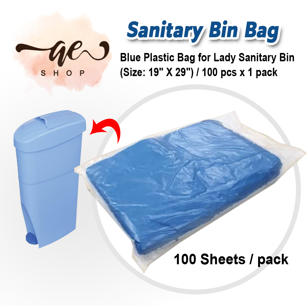 100 Sheets Biru Beg Plastik for Lady Sanitary Bin Bag (Size: 19" X 29 ...