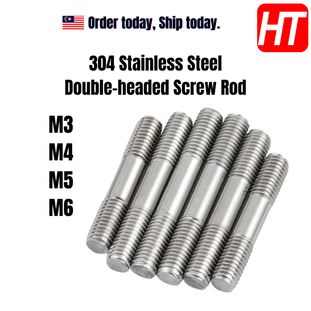 [5 PCS] M3 M4 M4 M6 304 Stainless Steel Double-headed Screw Rod | Shopee Malaysia