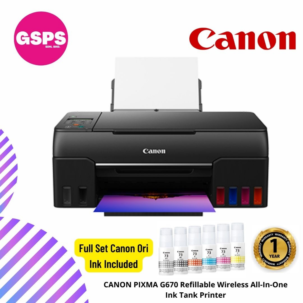 CANON PIXMA G670 Refillable Wireless All-In-One Ink Tank Printer ...