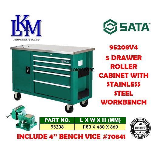 SATA TOOL TROLLEY/DRAWER ROLLER CABINET WITH S/S WORKBENCH 95208V4 ...