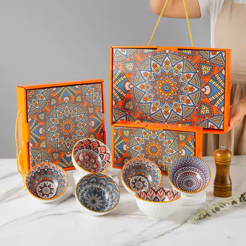 Bohemian Style Rice Bowl Japanese Bamboo Style Rice Bowl Porcelain Bowl ...