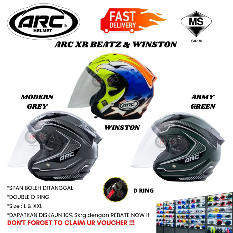 ARC XR WINSTON / XR BEATZ OPEN FACE HELMET ORIGINAL ( HELMET ARC XR ...