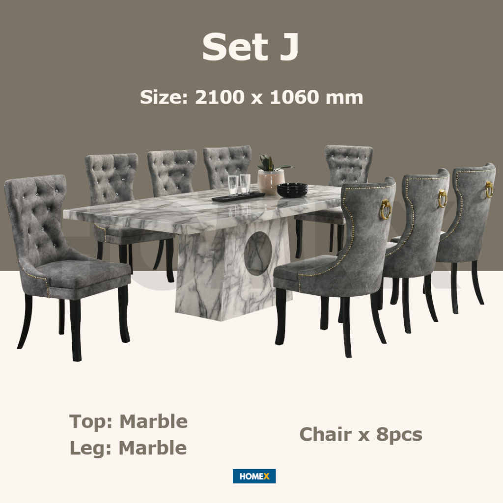 FREE INSTALL Set Meja Makan 6 Kerusi Meja Batu Marble Dining Table Set ...