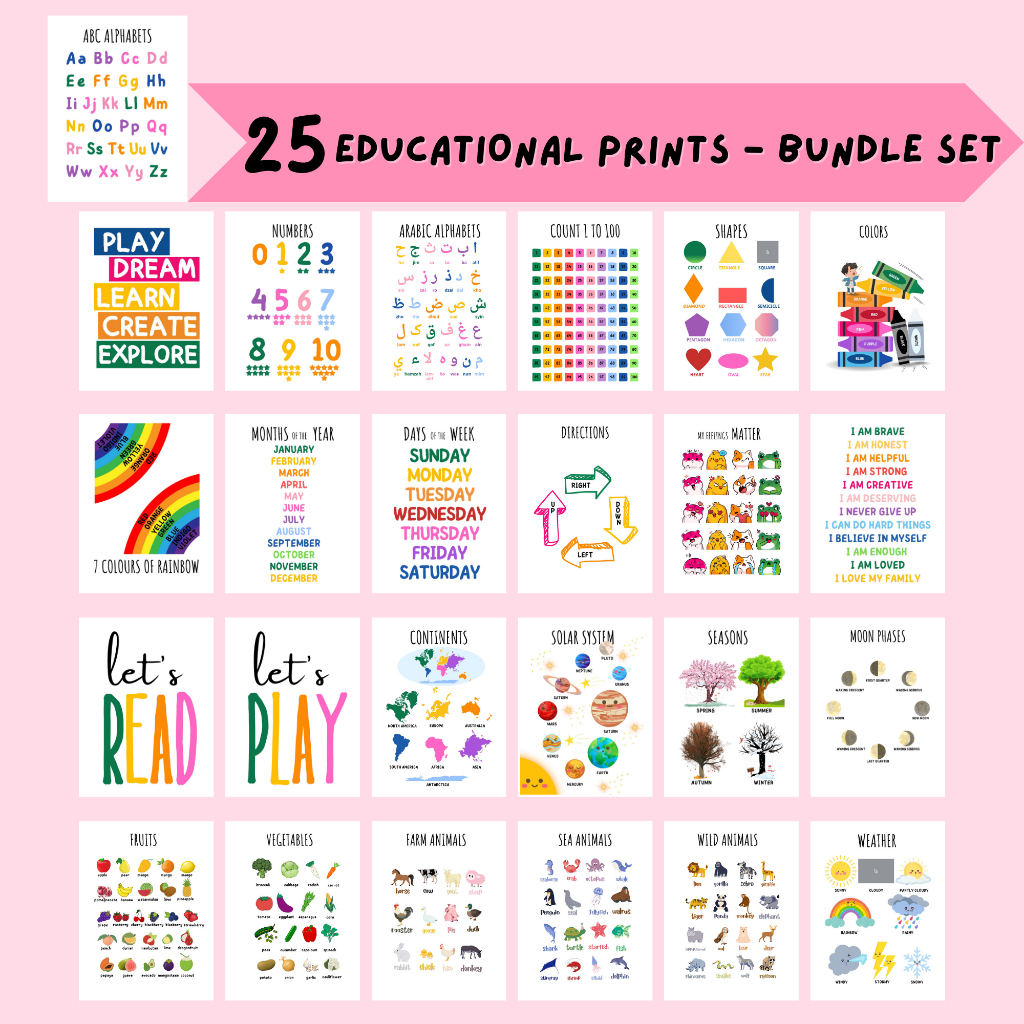 25 Educational Posters Bundle Set Nursery Playroom and Kids, Toddlers ...