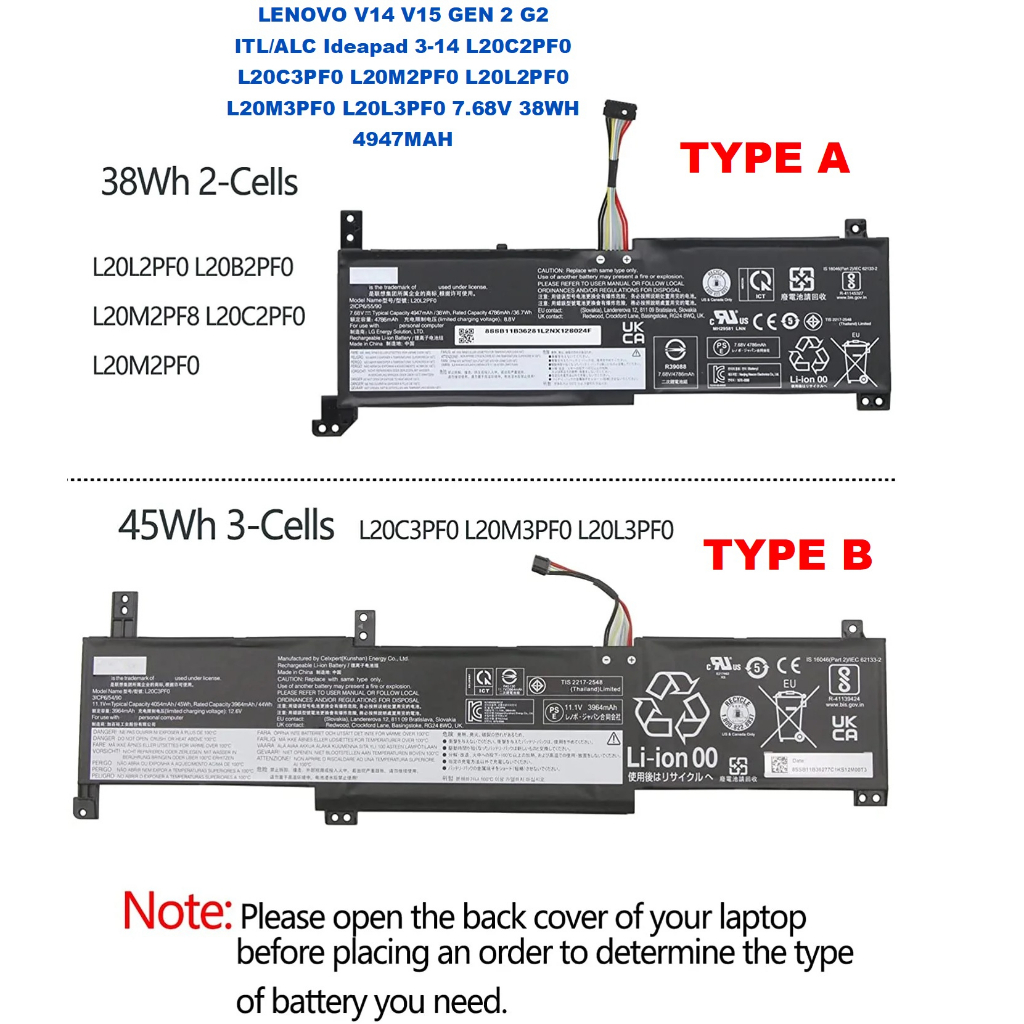 LENOVO V14 V15 GEN 2 G2 ITL/ALC Ideapad 3-14 L20C2PF0 L20C3PF0 L20M2PF0 ...