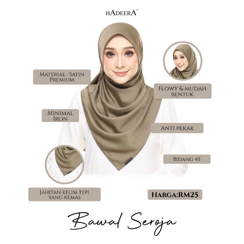 Hadeera Bawal Seroja Tudung Satin Plain Bidang 45 (Readystock) | Shopee ...