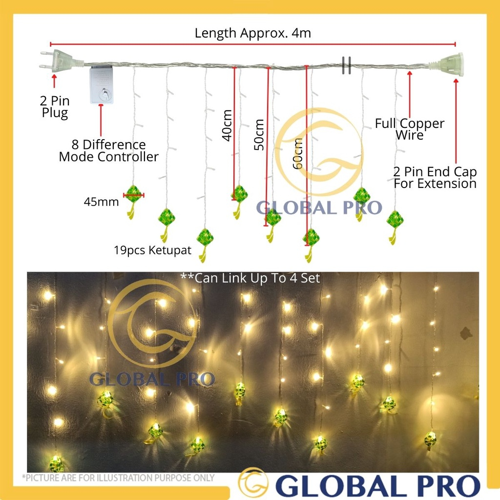 RAINDROP LIGHT 96L Crystal 3D Ketupat Fairy Light Plug Lampu Raya Lampu ...