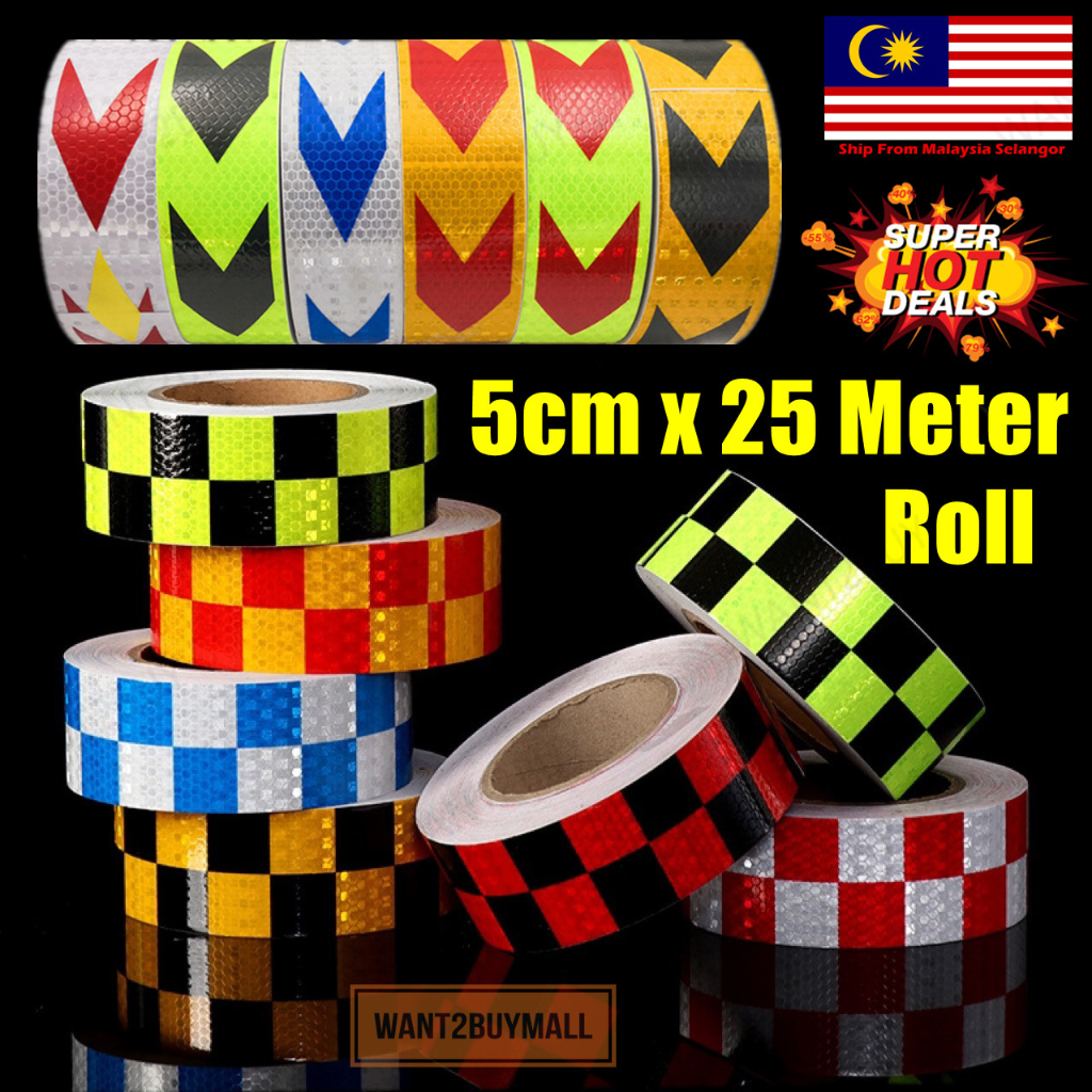 5cm x 25 Meter / Roll Arrow Lattice Marking Truck Lorry Car Safety ...