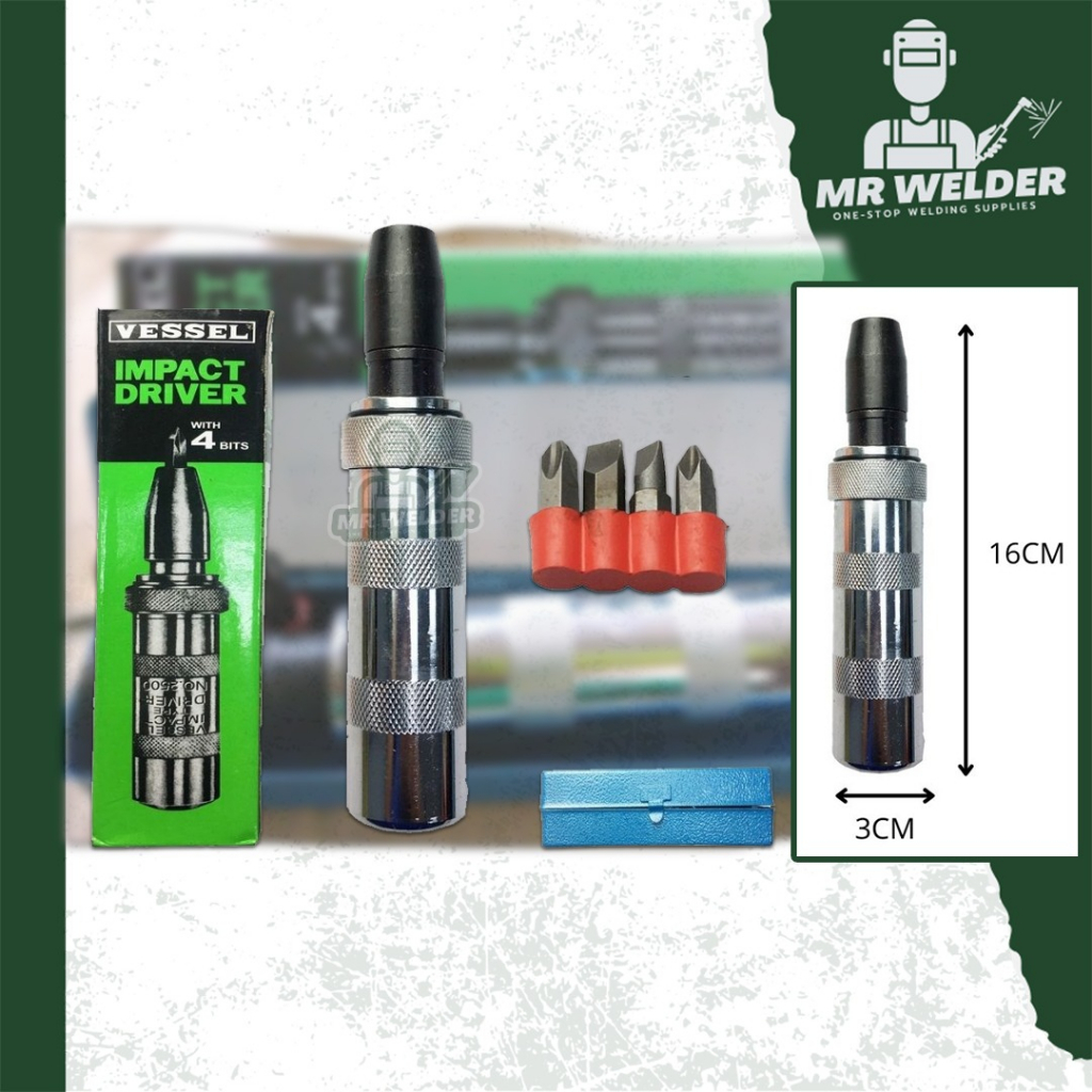 2500 VESSEL Impact Driver with 4 Bits for Jam Screws or Screw Loosening ...