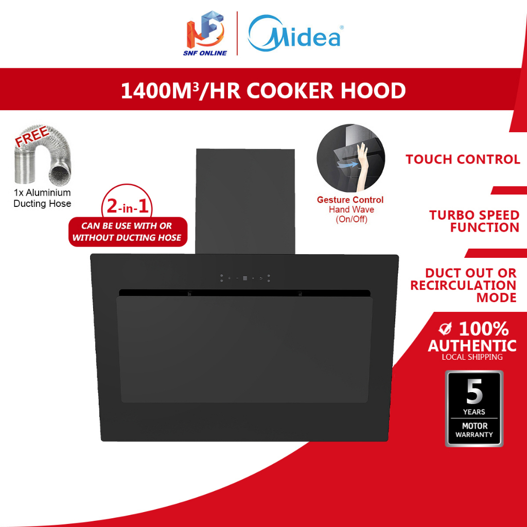 Midea Cooker Hood 90cm 1400m³/hr Black Slanted Type MCH-90J82 | Shopee ...