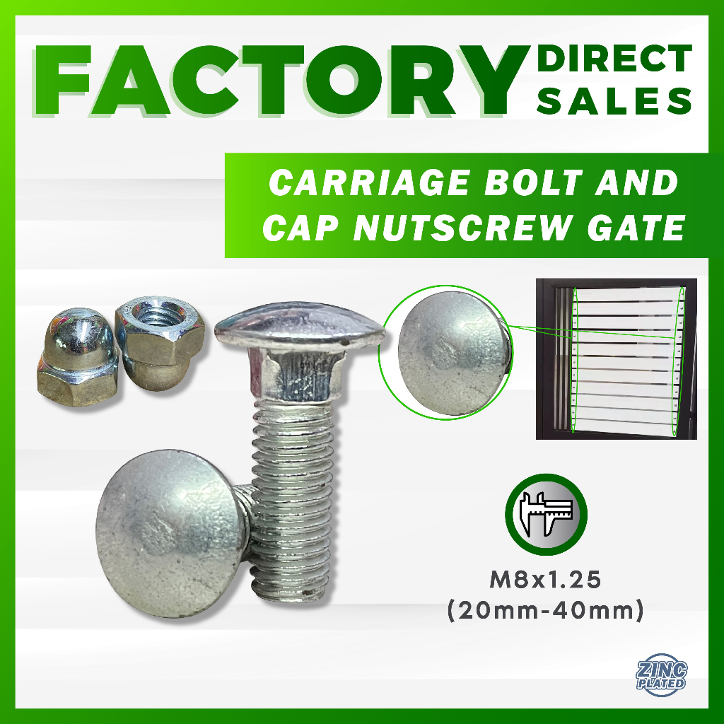 M8 GI GATE SCREW AND CAP NUT/CARRIAGE BOLT/SKRU PAGAR GATE | Shopee ...