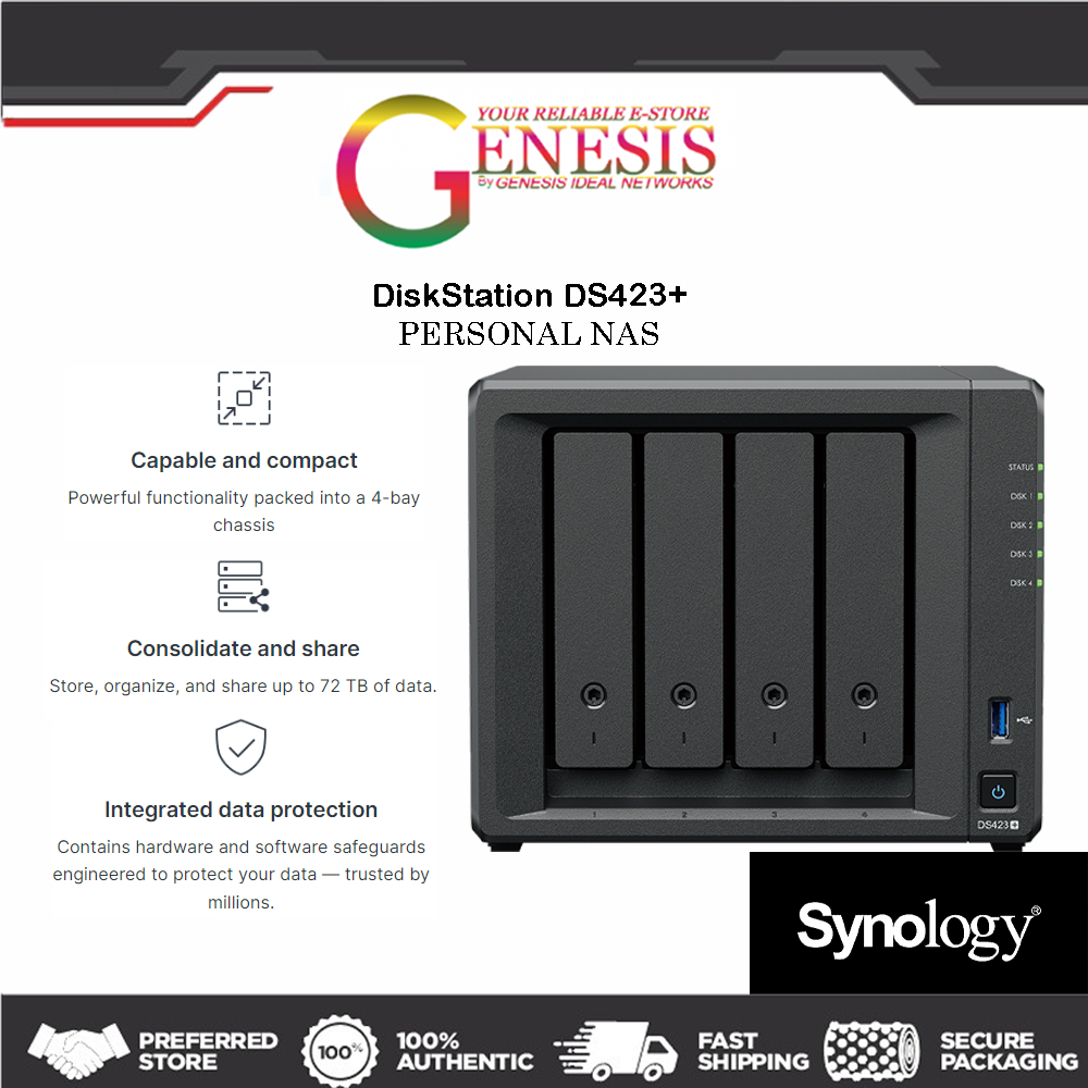 Synology DS423+ NAS DiskStation 4-Bays High Performance Enclosure With Quad-Core Processor Data ...
