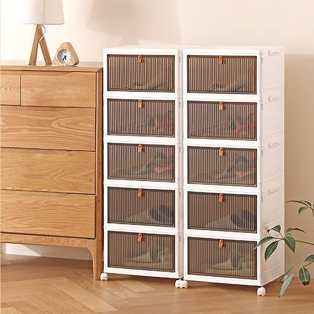 1/2/3/4/5/6 Layers Foldable Shoes Box Storage Sneaker Box With Wheels ...