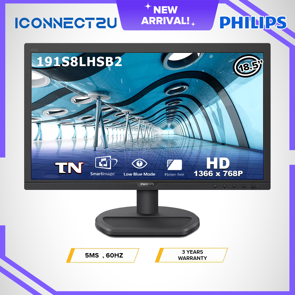 Philips 18.5" 191S8LHSB2 TN 720P 60Hz 5ms Flicker Free LED Monitor ...