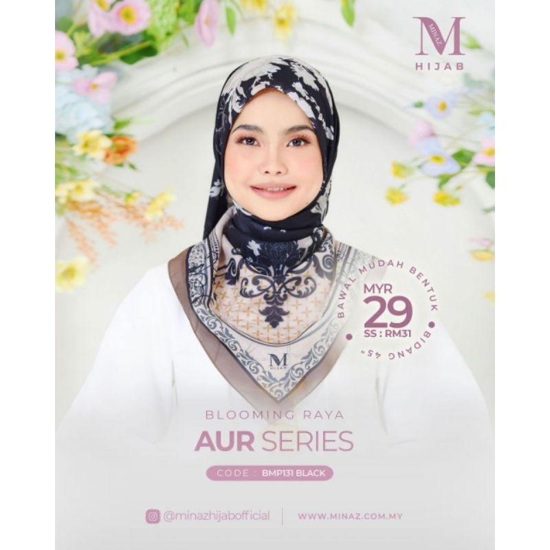 Minaz hijab blooming raya 2023(tudung bawal)Aur Black- tudung raya ...