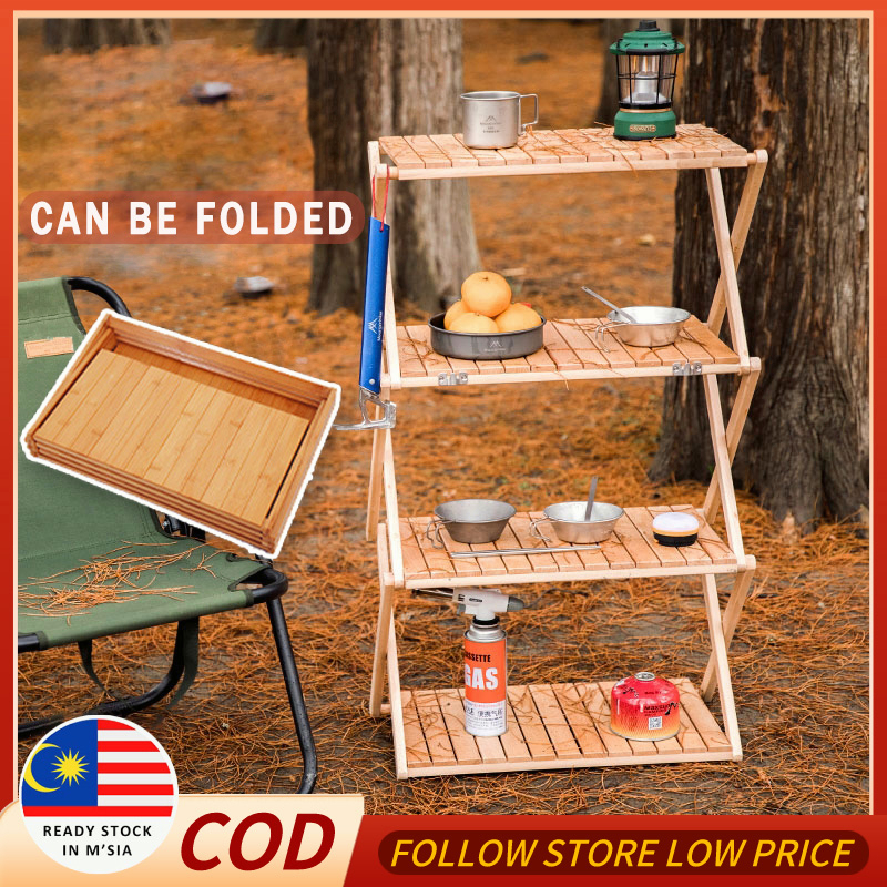 Outdoor Camping rack Multilayer Foldable Wood Shelf Portable Picnic ...