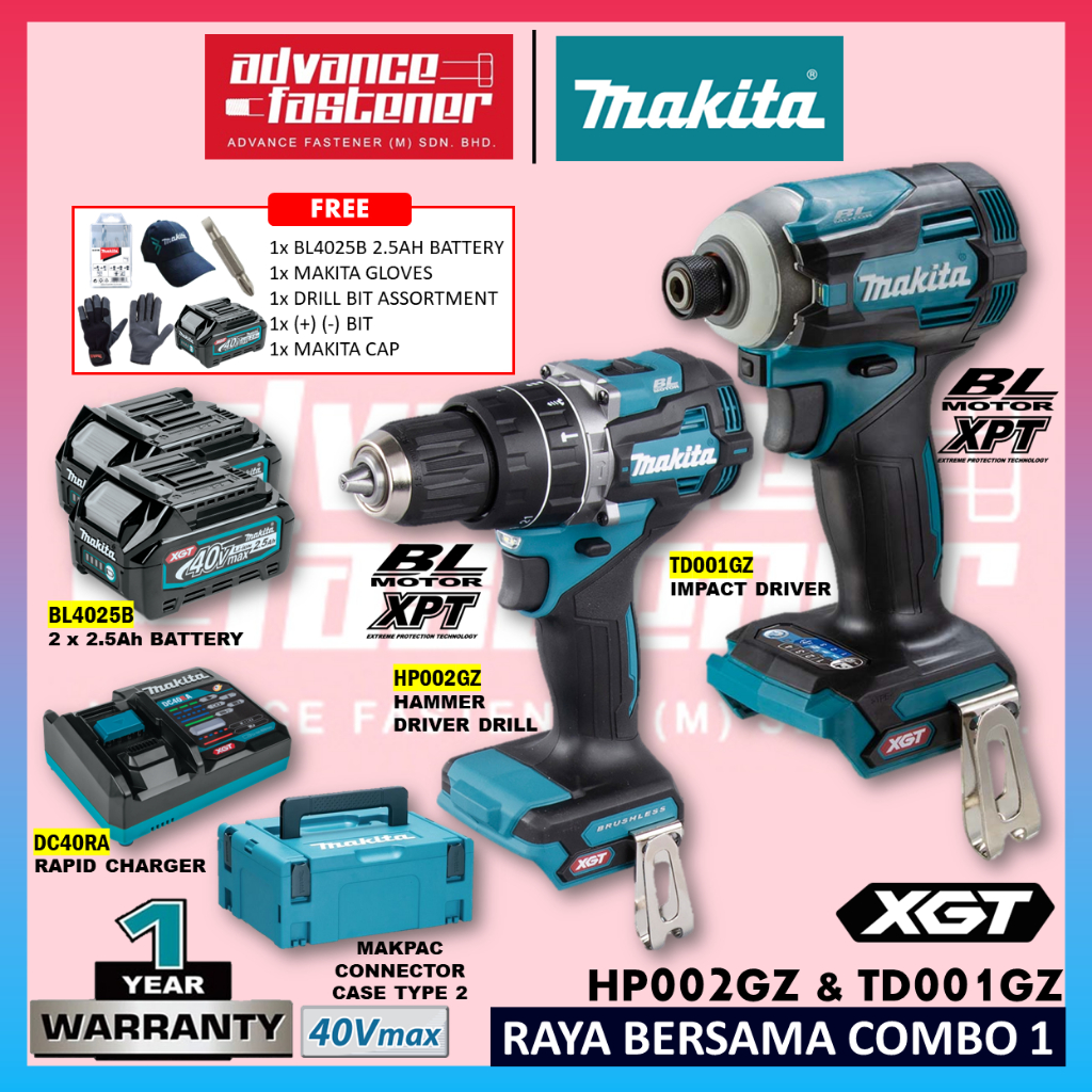 MAKITA 40Vmax Cordless Raya Combo Set 1 ( HP002GZ Hammer Driver Drill ... MAKITA 40Vmax Cordless Raya Combo Set 1 ( HP002GZ Hammer Driver Drill ...