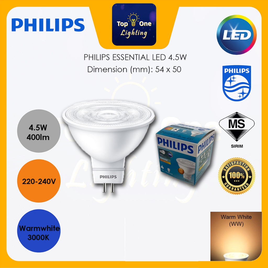 PHILIPS ESSENTIAL LED 4.5W 5W 36° MR16 NonDimmable PHILIPS 240V LED ...