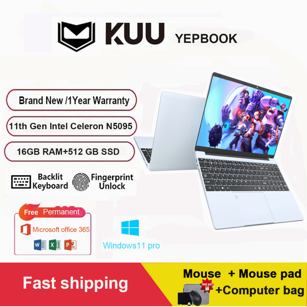 KUU YEPBOOK Quad-Core Laptop 16GB RAM 512GB SSD 11th Gen Intel N5095 ...