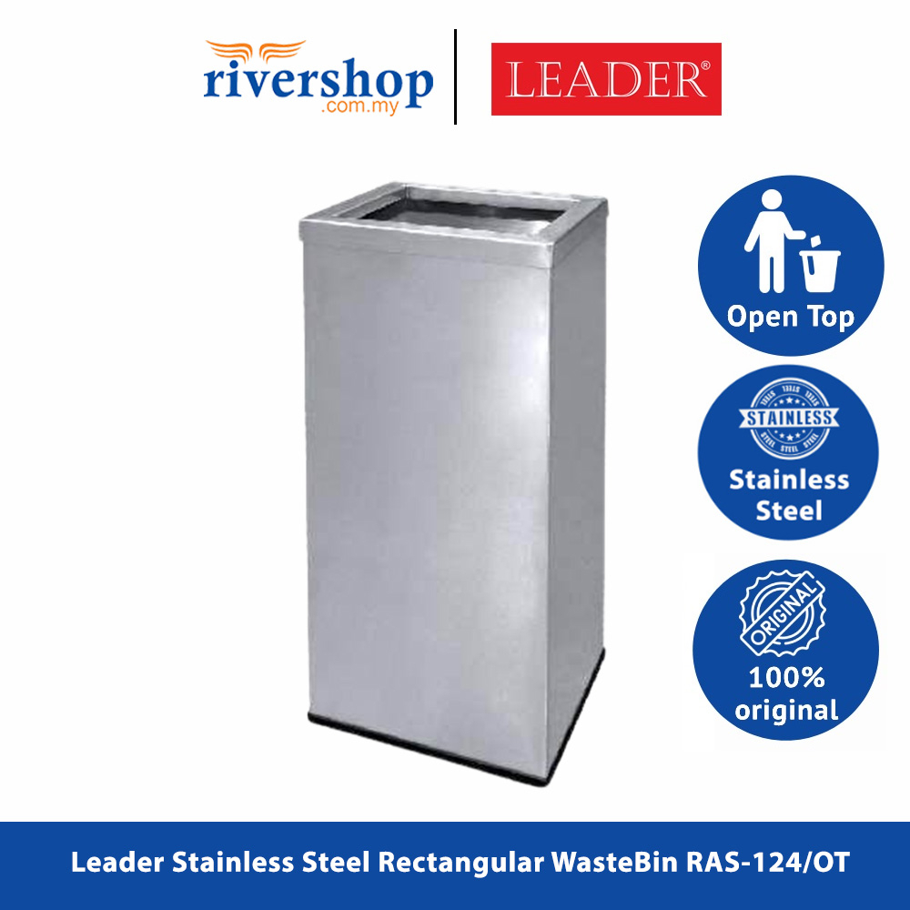 LEADER 15 Litres Stainless Steel Rectangular WasteBin with Open Top RAS ...