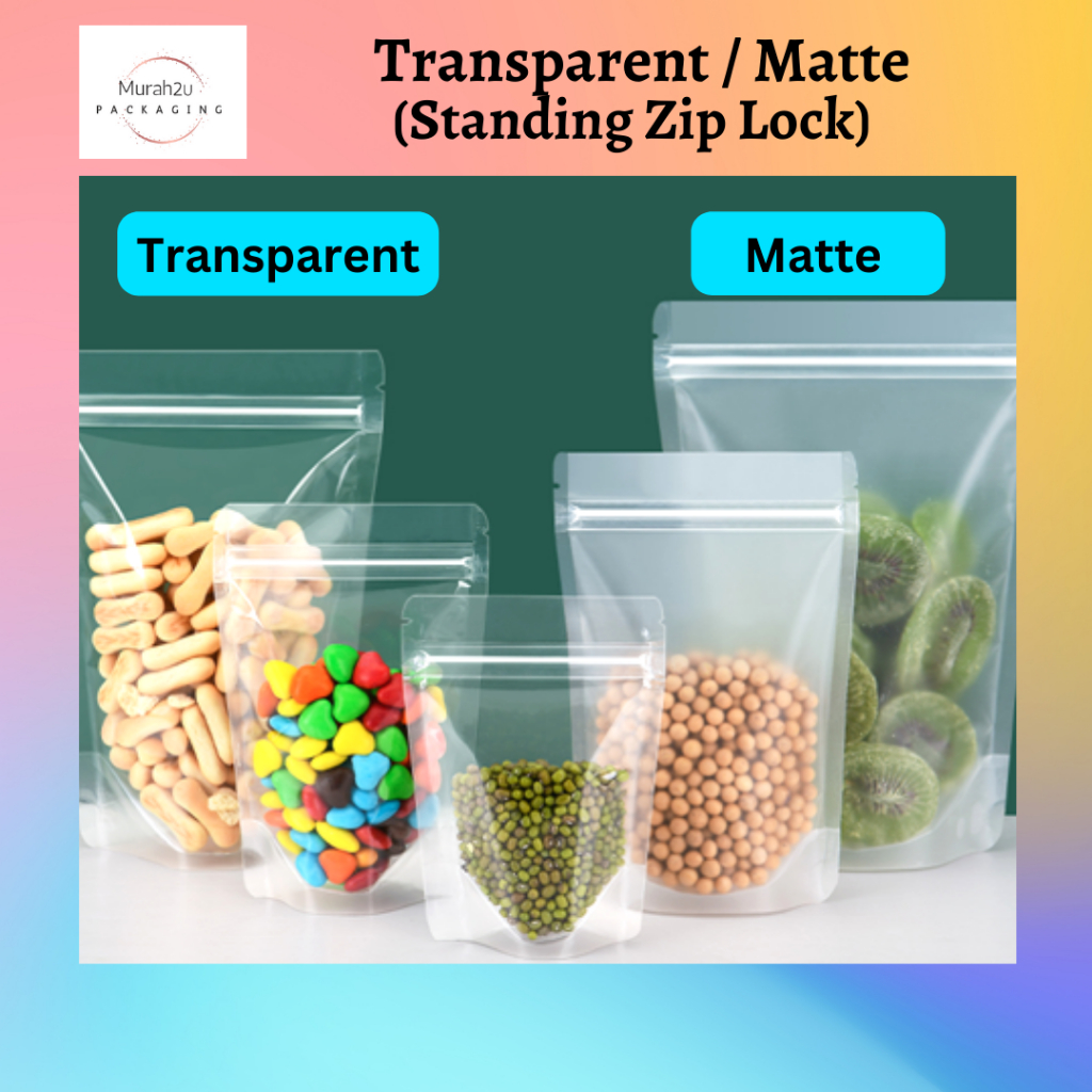 (50pcs) Matte / Transparent Zip lock Bag Packaging Bag Zipper Stand ...