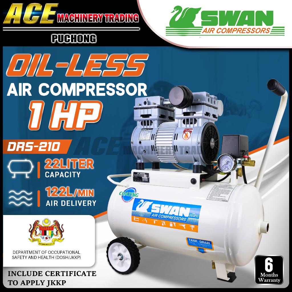 [ Swan ] DRS-210 Oil-Less Air Compressor DR-Series (Supr Silent) / JKKP ...